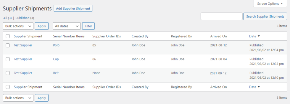 Supplier Shipment Screen - WP Overnight Documentation