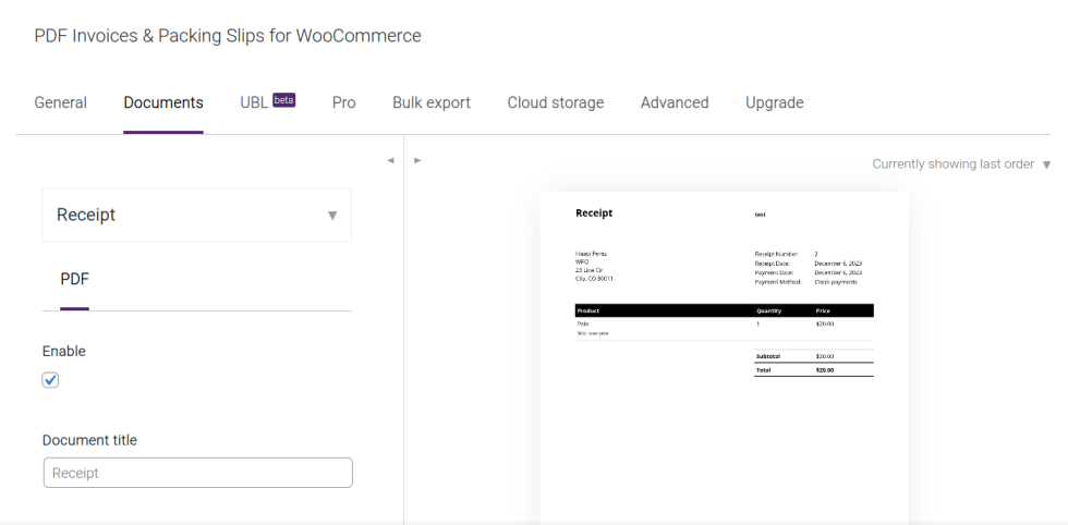 Creating a Receipt document - WP Overnight Documentation